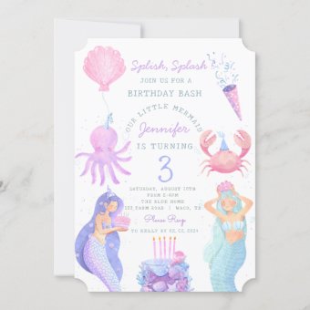 Splish Splash Mermaid Birthday Bash Invitation | Zazzle