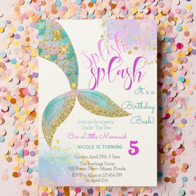 Splish splash mermaid birthday bash invitation | Zazzle