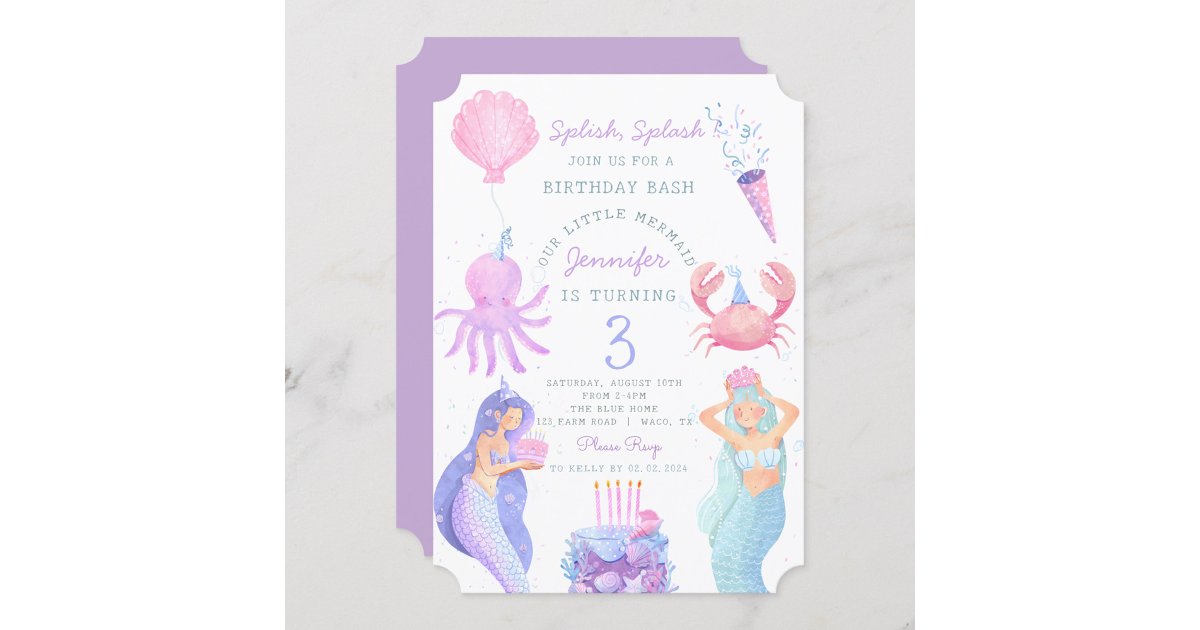 Splish Splash Mermaid Birthday Bash Invitation | Zazzle