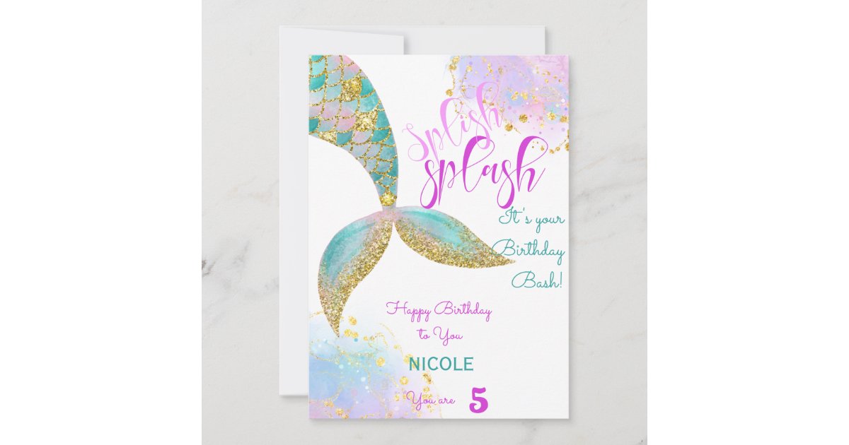Splish splash mermaid birthday card | Zazzle