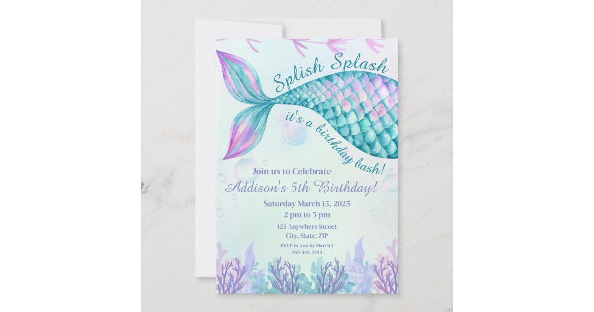 Splish Splash Mermaid Birthday Invitation | Zazzle