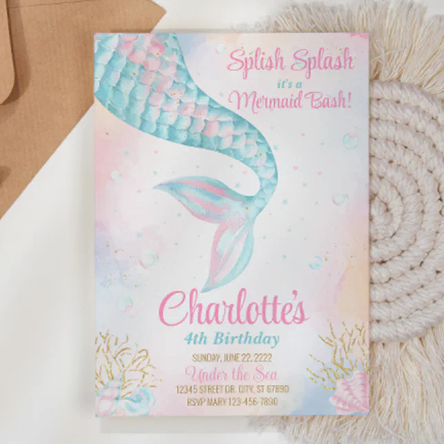 Splish Splash Mermaid Birthday Invitation | Zazzle
