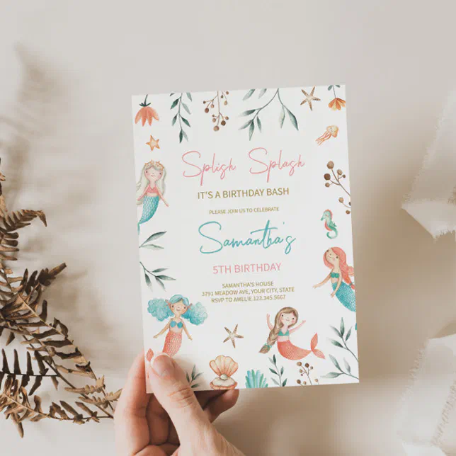 'Splish Splash' Mermaid Birthday Invitation | Zazzle