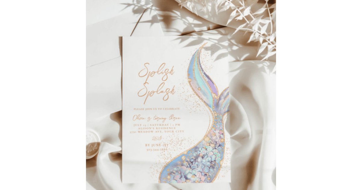 Splish Splash Mermaid Birthday Invitation | Zazzle
