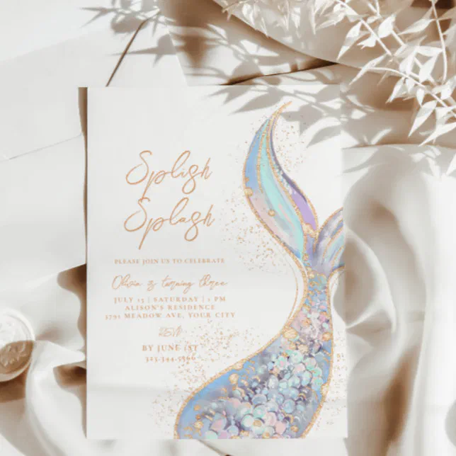 Splish Splash Mermaid Birthday Invitation | Zazzle