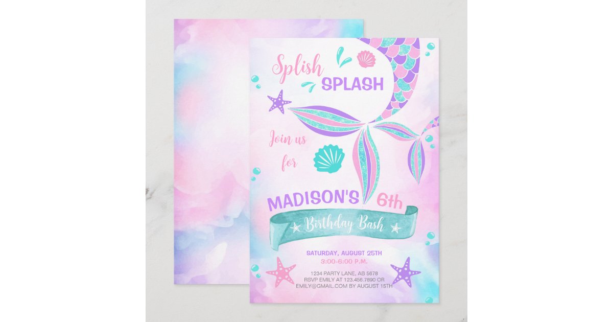 Splish Splash Mermaid Birthday Invitation | Zazzle