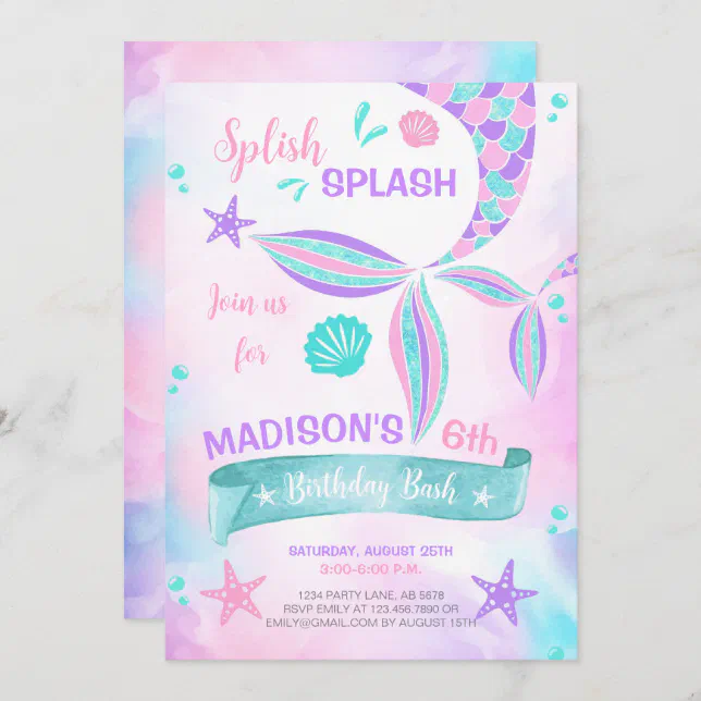 Splish Splash Mermaid Birthday Invitation | Zazzle