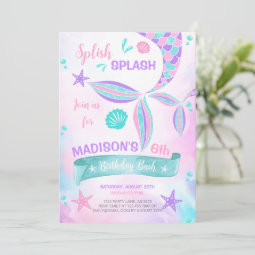 Splish Splash Mermaid Birthday Invitation | Zazzle