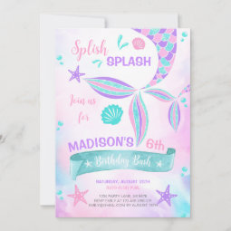 Splish Splash Mermaid Birthday Invitation | Zazzle