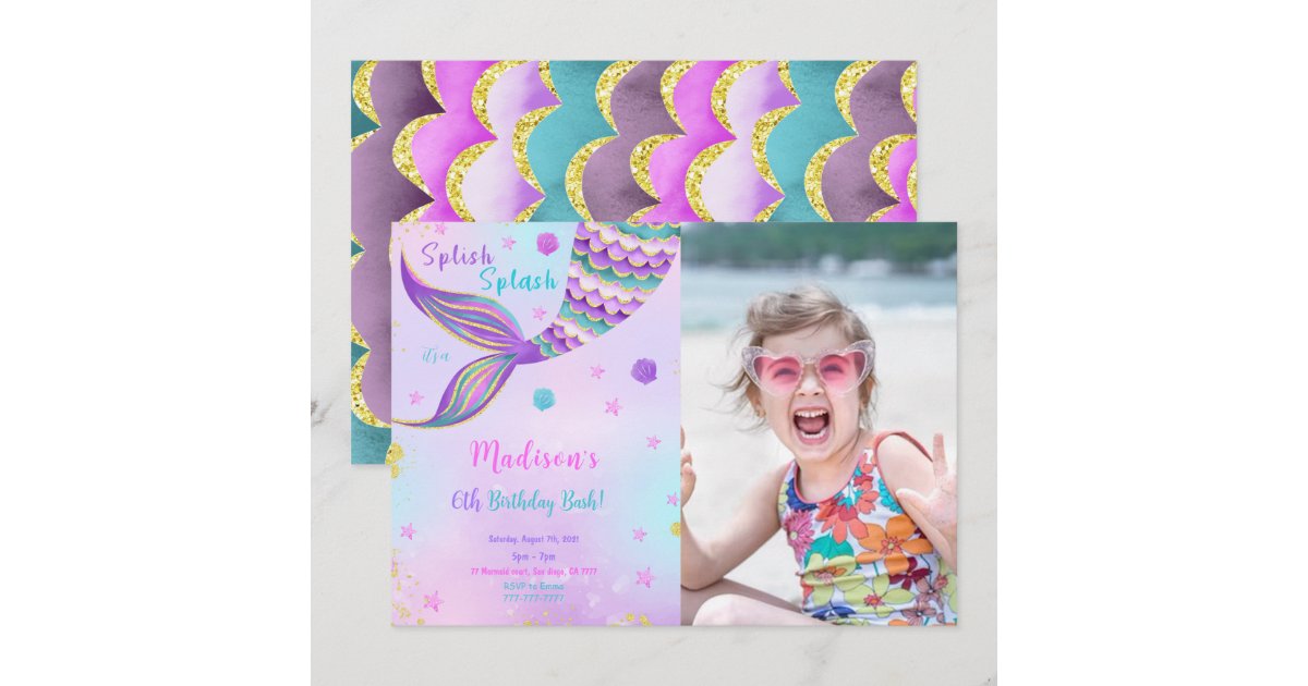 Splish Splash Mermaid Photo Invitation | Zazzle