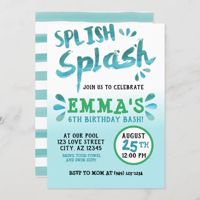 Splish Splash Park Party Summer Boy's Birthday Invitation | Zazzle
