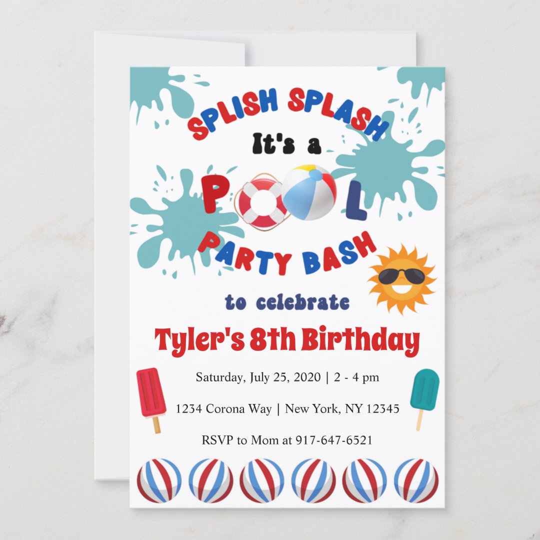 Splish Splash Pool Birthday Party Invitation | Zazzle