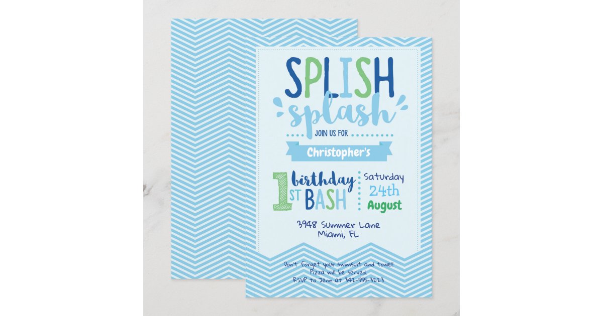 Splish Splash Pool Party 1st Birthday Invitation | Zazzle
