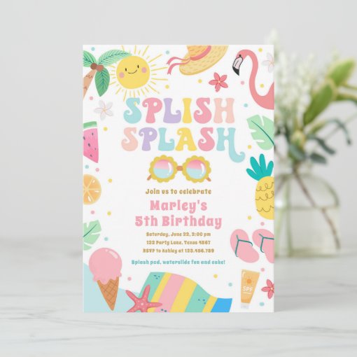 Splish Splash Pool Party Bash Girl Pink Birthday Invitation | Zazzle