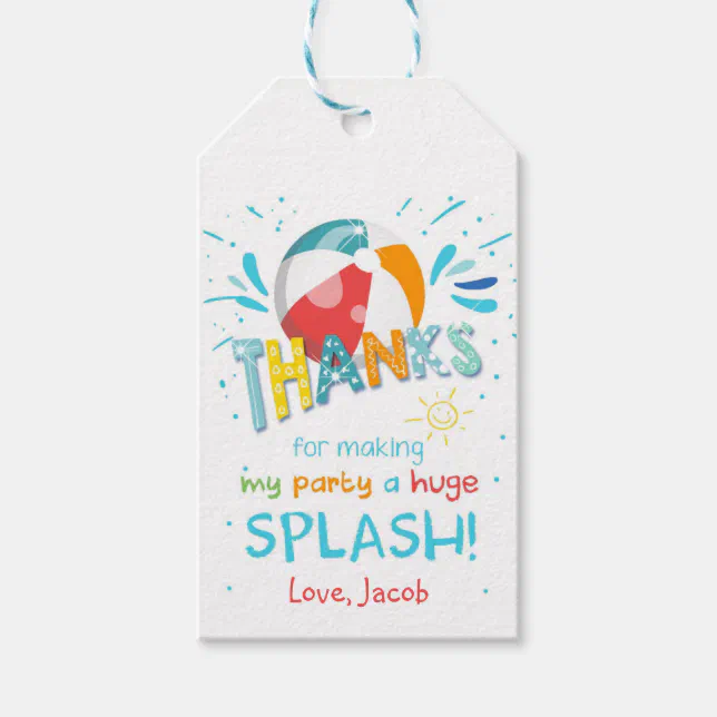 Splish Splash Pool Party Bash Thank You Gift Tags | Zazzle