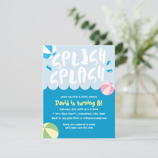 Splish Splash Pool Party Birthday Invitation | Zazzle