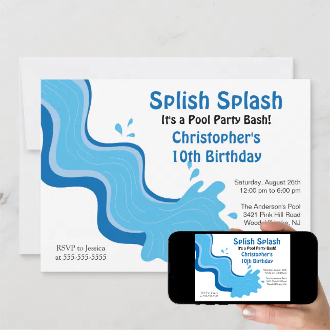 Splish Splash Pool Party Birthday Invitation | Zazzle