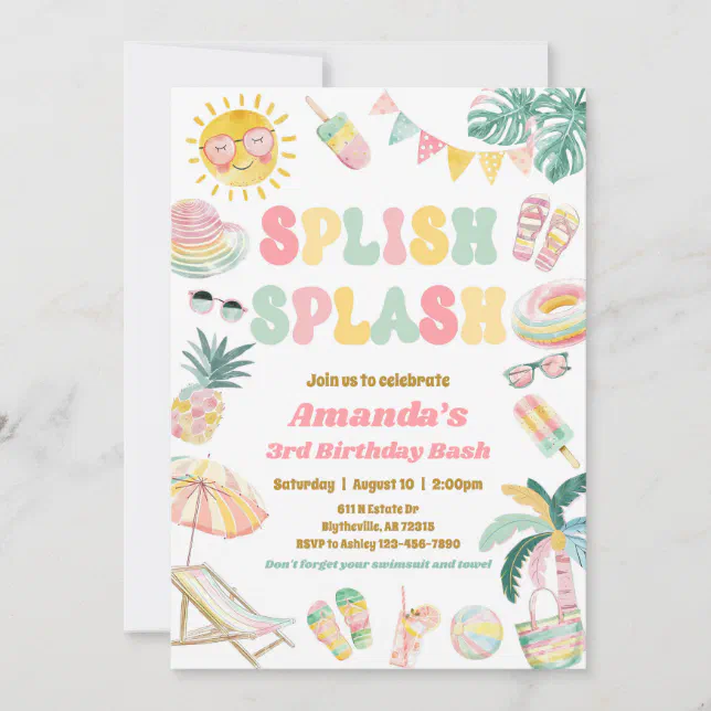 Splish Splash Pool Party Birthday Invitation | Zazzle