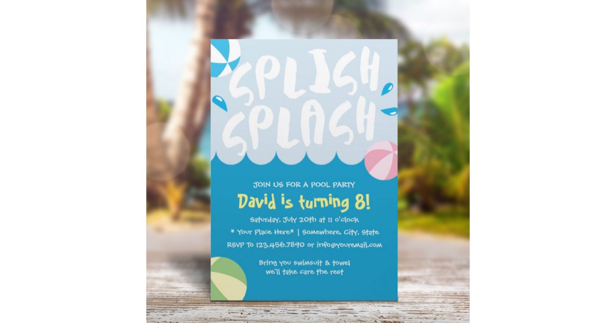 Splish Splash Pool Party Birthday Invitation | Zazzle