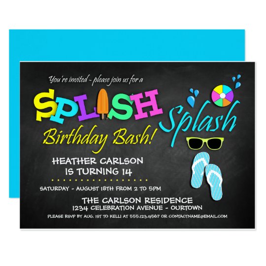 Splish Splash Pool Party Birthday Invitations | Zazzle.com