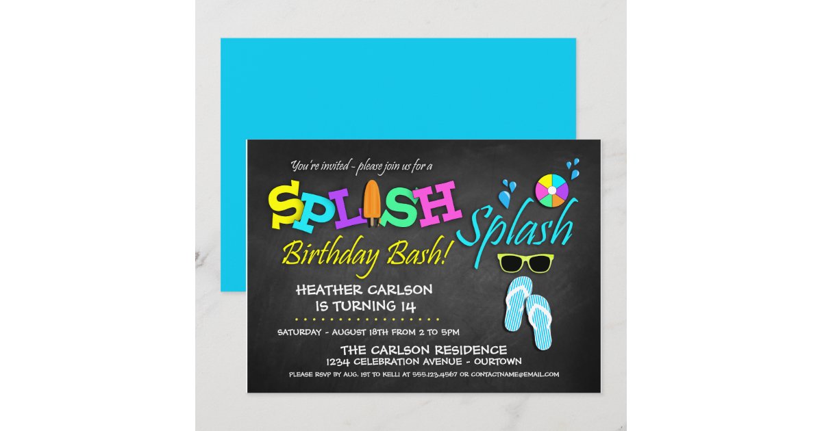 Splish Splash Pool Party Birthday Invitations | Zazzle