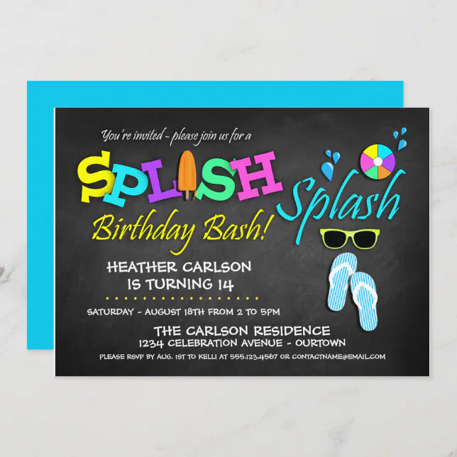 Splish Splash Pool Party Birthday Invitations | Zazzle