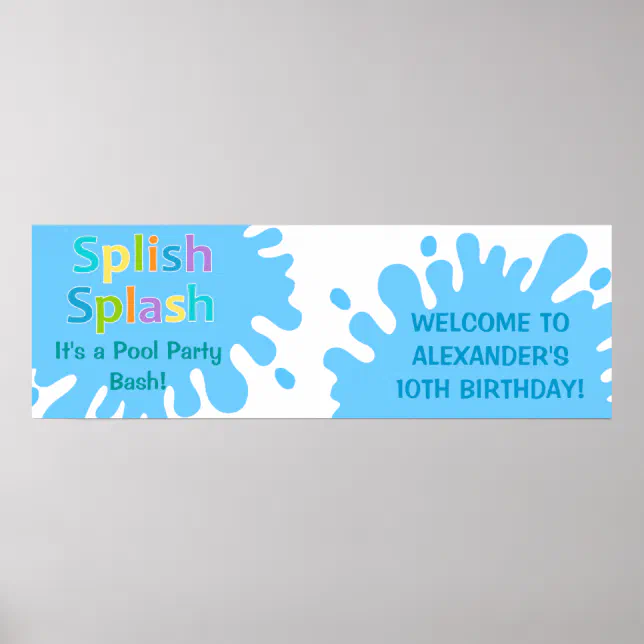 Splish Splash Pool Party Boy Birthday Banner Poster | Zazzle