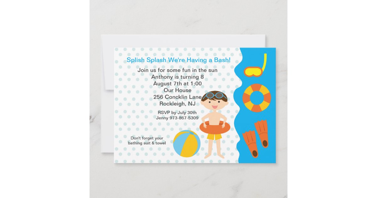 Splish Splash Pool Party Boys Birthday Invitation | Zazzle