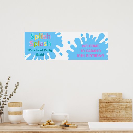 Splish Splash Pool Party Girl Birthday Banner Poster | Zazzle