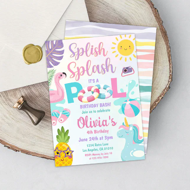 Splish Splash Pool Party Girl Birthday Invitation | Zazzle
