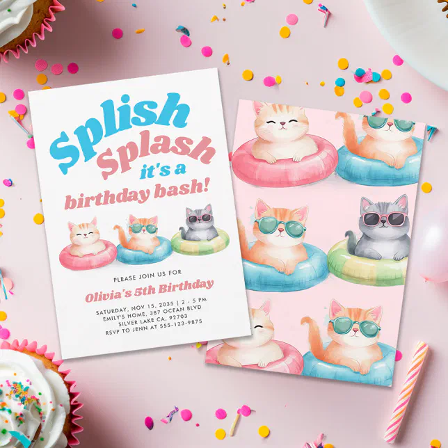 Splish Splash Pool Party Girl Birthday Invitation | Zazzle