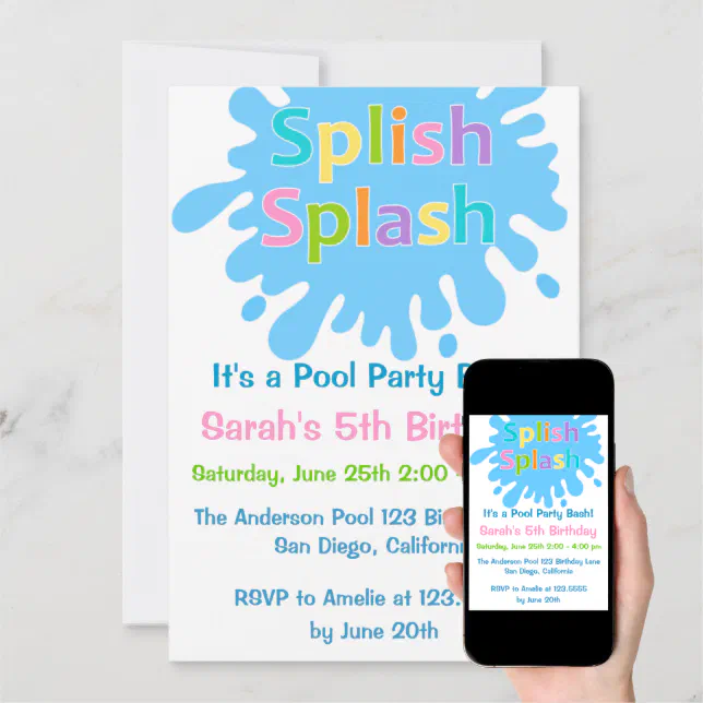 Splish Splash Pool Party Girl Birthday Invitation | Zazzle