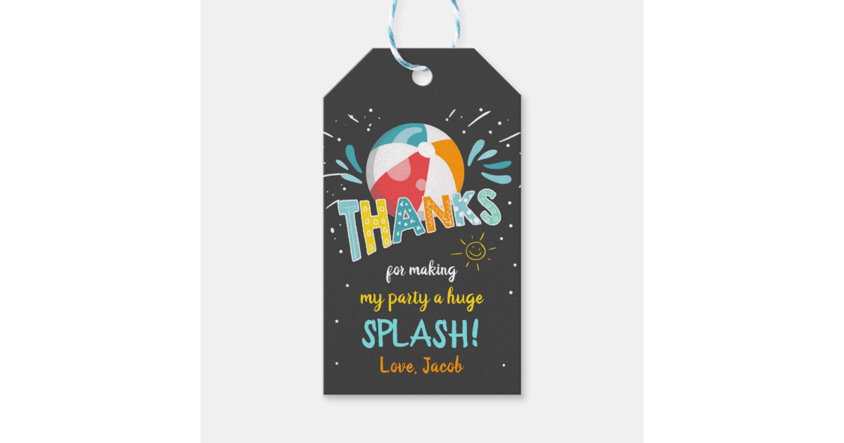 Splish Splash Pool Party Thank You Thanks Favor Gift Tags | Zazzle