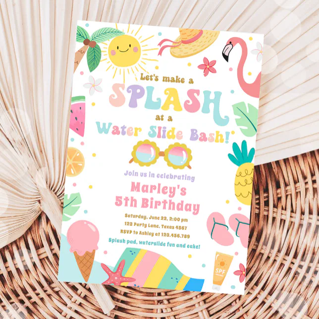 Splish Splash Pool Party Water Slide Bash Birthday Invitation | Zazzle