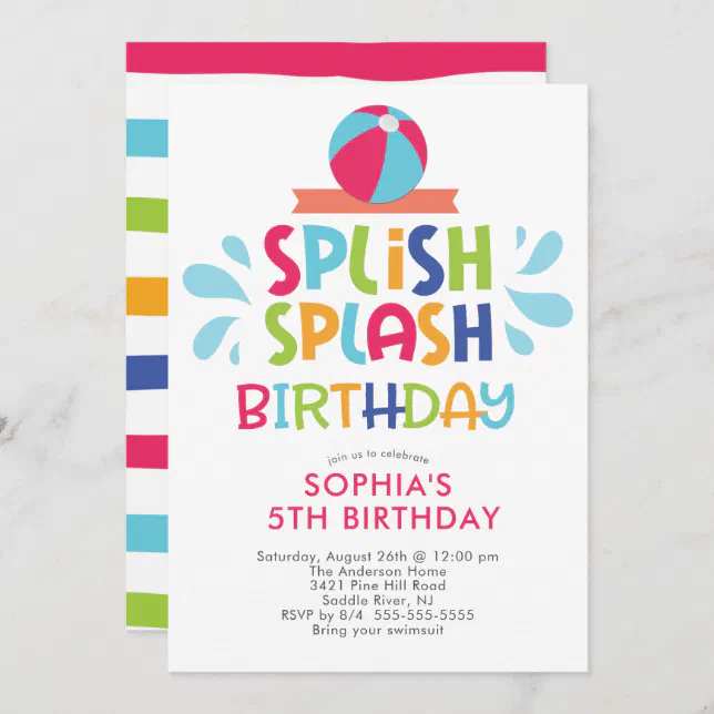 Splish Splash Summer Pool Birthday Invitation | Zazzle
