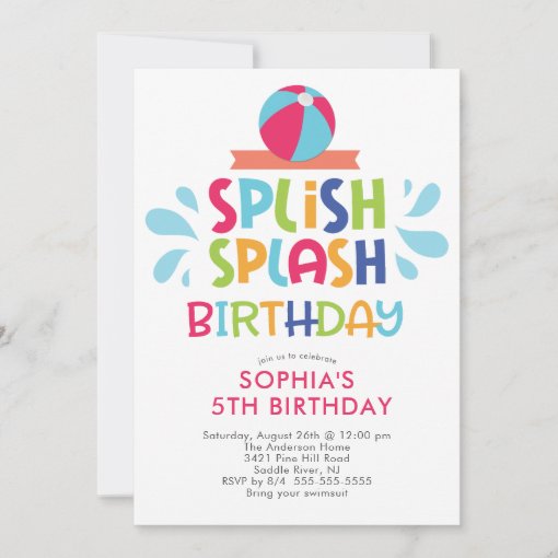 Splish Splash Summer Pool Birthday Invitation | Zazzle