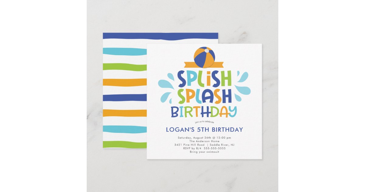 Splish Splash Summer Pool Birthday Invitation | Zazzle