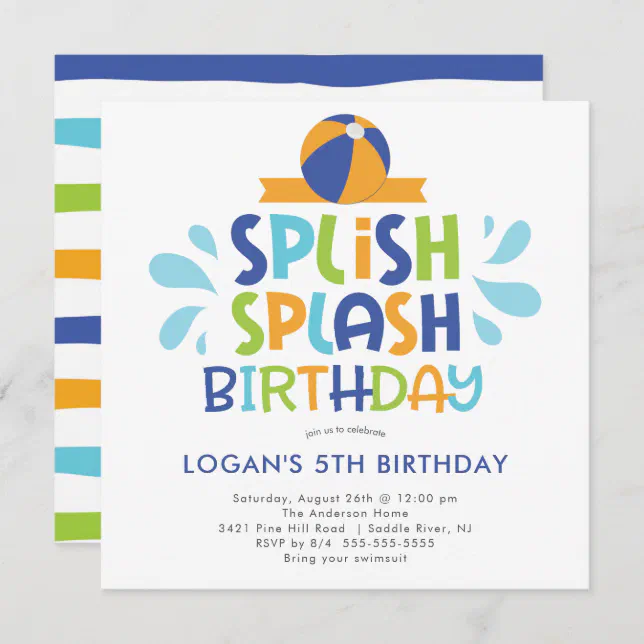 Splish Splash Summer Pool Birthday Invitation | Zazzle