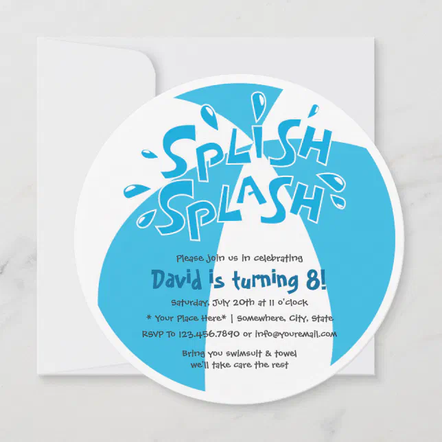 Splish Splash Summer Pool Party Boys Birthday Invitation | Zazzle