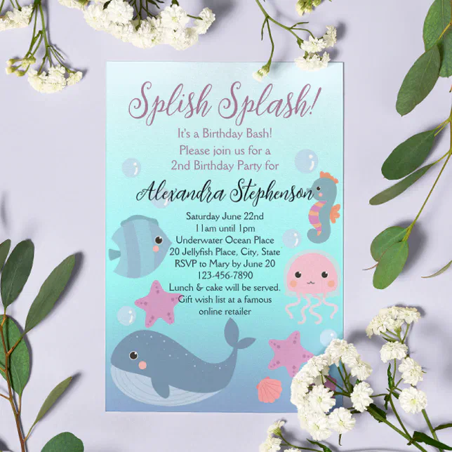 Splish Splash Under the Sea Ocean Girls Birthday Invitation | Zazzle