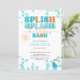 Splish Splash Water Party Kid's Birthday Invitation | Zazzle