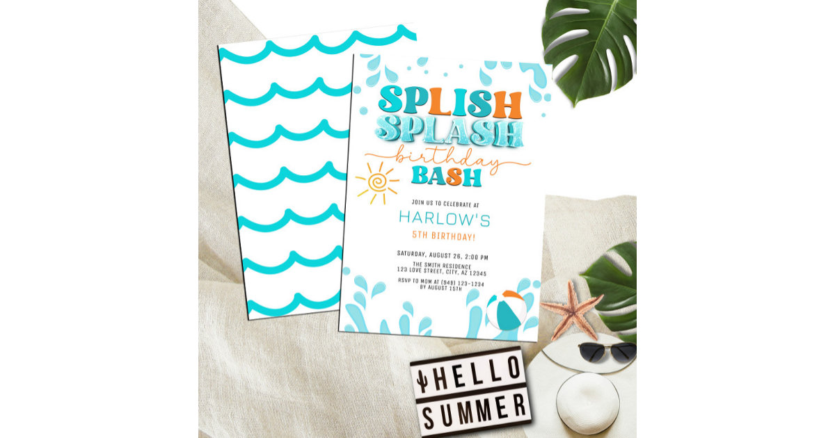 Splish Splash Water Party Kid's Birthday Invitation | Zazzle