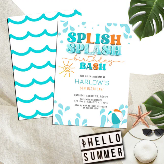 Splish Splash Water Party Kid's Birthday Invitation | Zazzle
