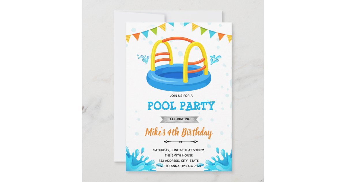 Splish splash waterpark pool party invitation | Zazzle