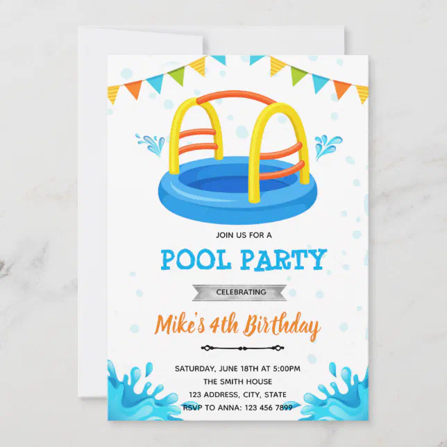 Splish splash waterpark pool party invitation | Zazzle