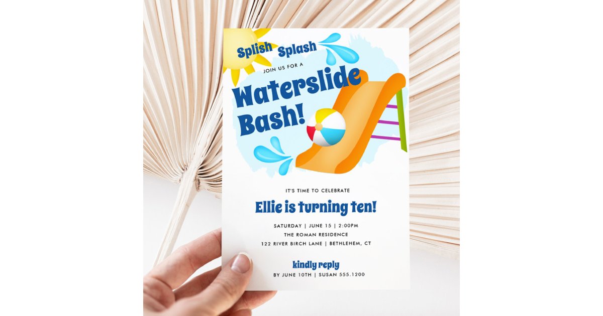 Splish Splash Waterslide Bash, Summer Fun Birthday Invitation | Zazzle