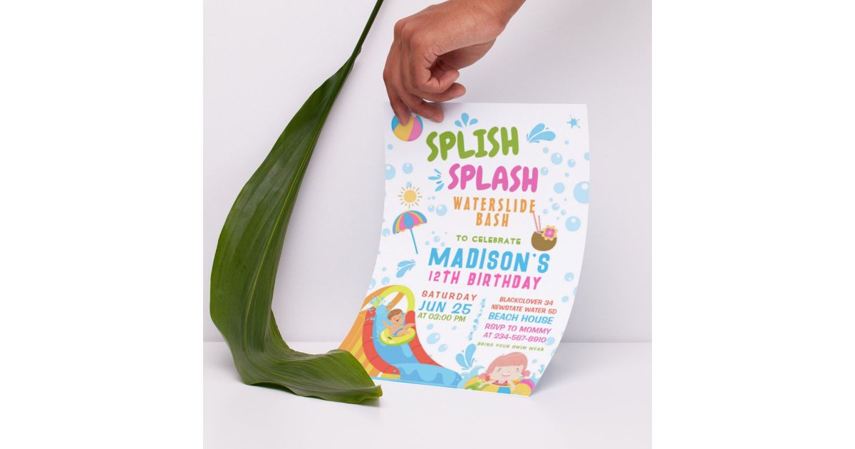 Splish Splash Waterslide Party Editable Invite | Zazzle