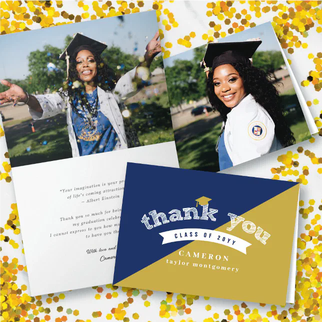 Split Colors Modern White Sketch Graduation Photo Thank You Card | Zazzle