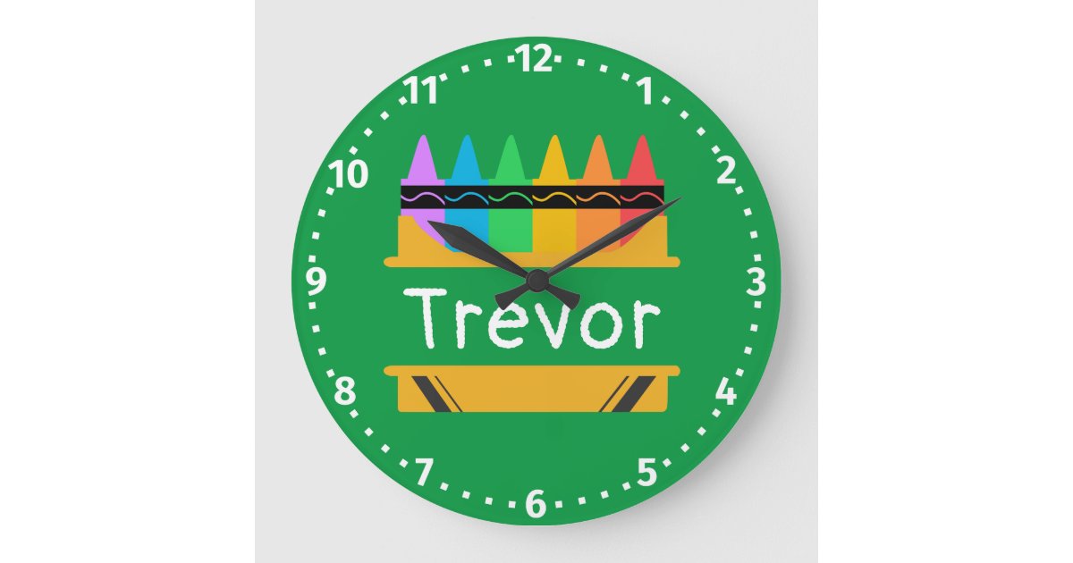 Split Crayon Box Personalized Kids Room Large Clock | Zazzle