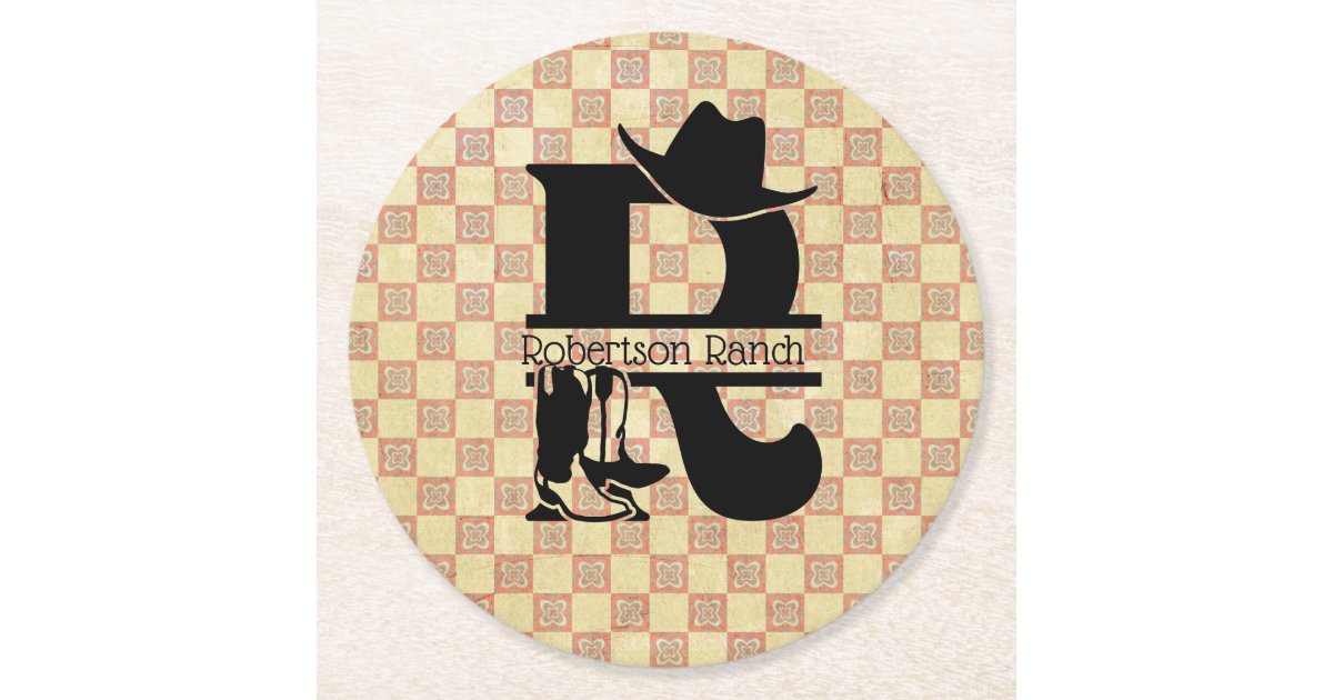 Split 'R' Cowboy Monogram Round Paper Coaster | Zazzle